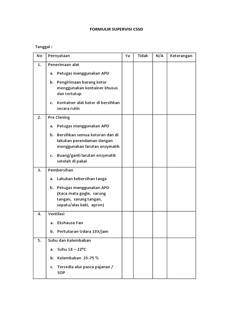 Formulir Supervisi CSSD | PDF