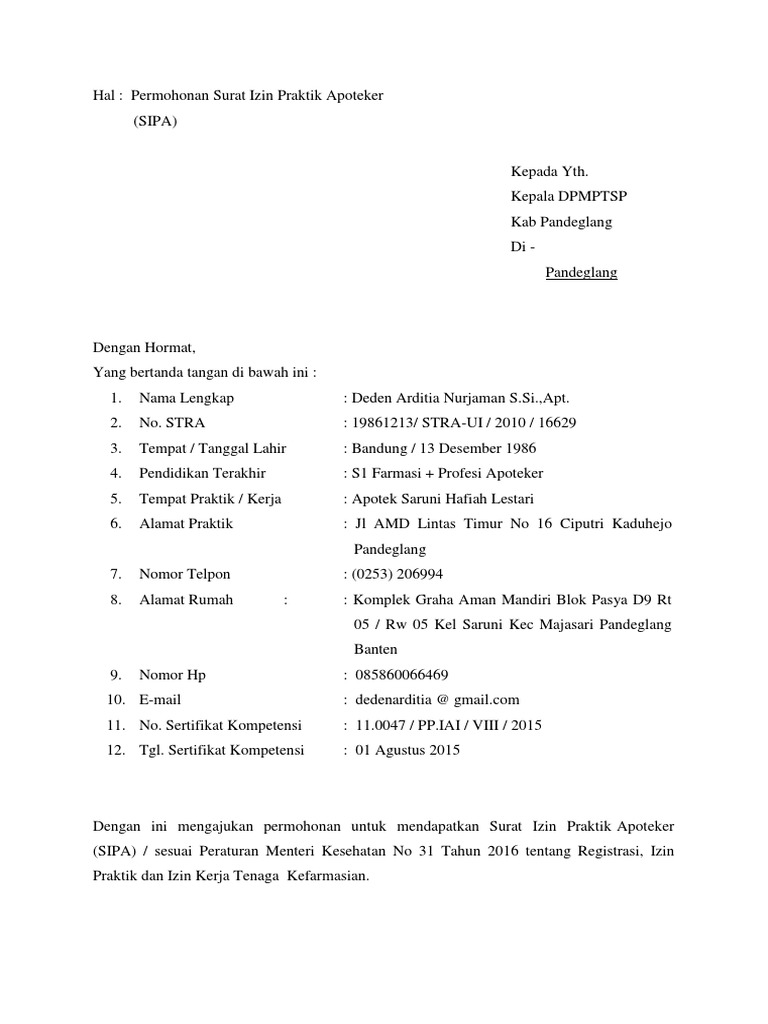 Surat Permohonan Sipa Ke DPMPTSP | PDF | Kesehatan Holistik