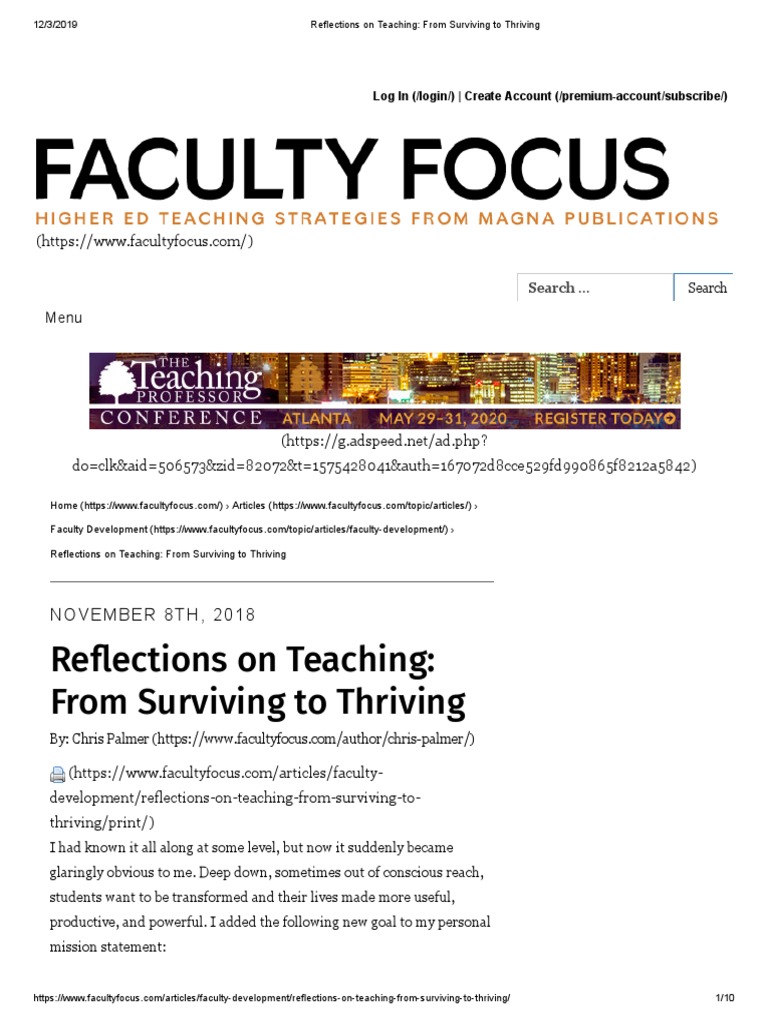 Reflections On Teaching From Surviving To Thriving | PDF | Classroom ...