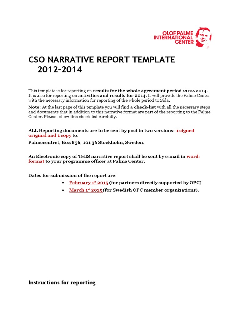 CSO Narrative Report Template 2012-2014 | PDF | Risk Management ...