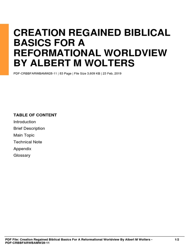 Creation Regained Biblical Basics For A Reformational Worldview by ...