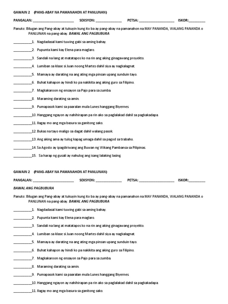 Pamanahon at Panlunan (Pang-Abay)