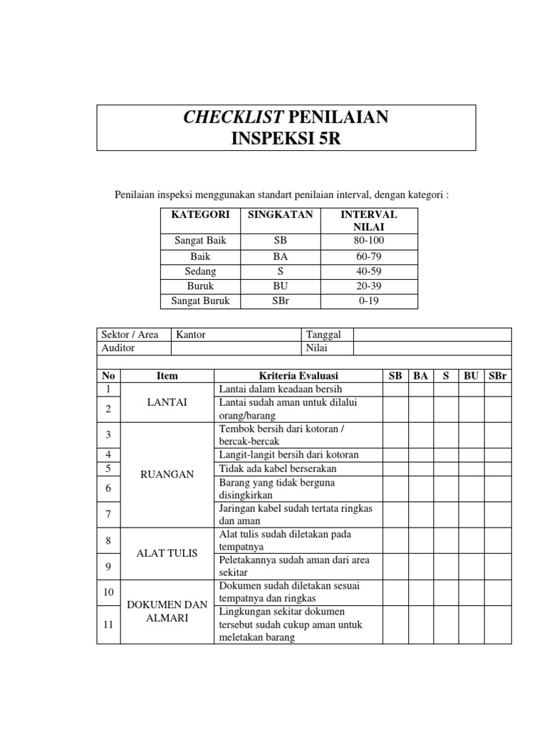 Checklist 5R Area Kantor | PDF