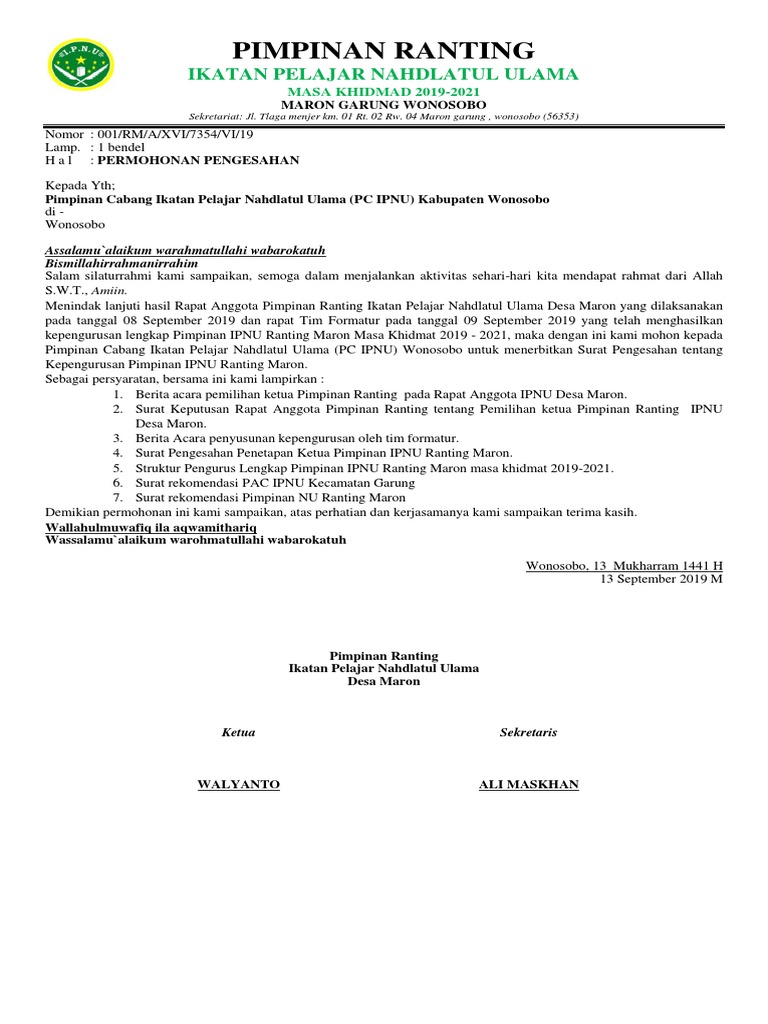 Contoh SP IPNU IPPNU RANTING | PDF