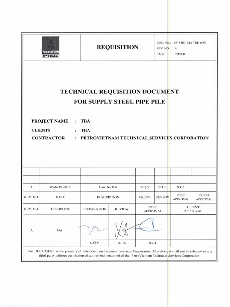 1043-BD-MA-TRD-0003 - TRD For Steel Pipe Pile Supply - Rev. A | PDF ...