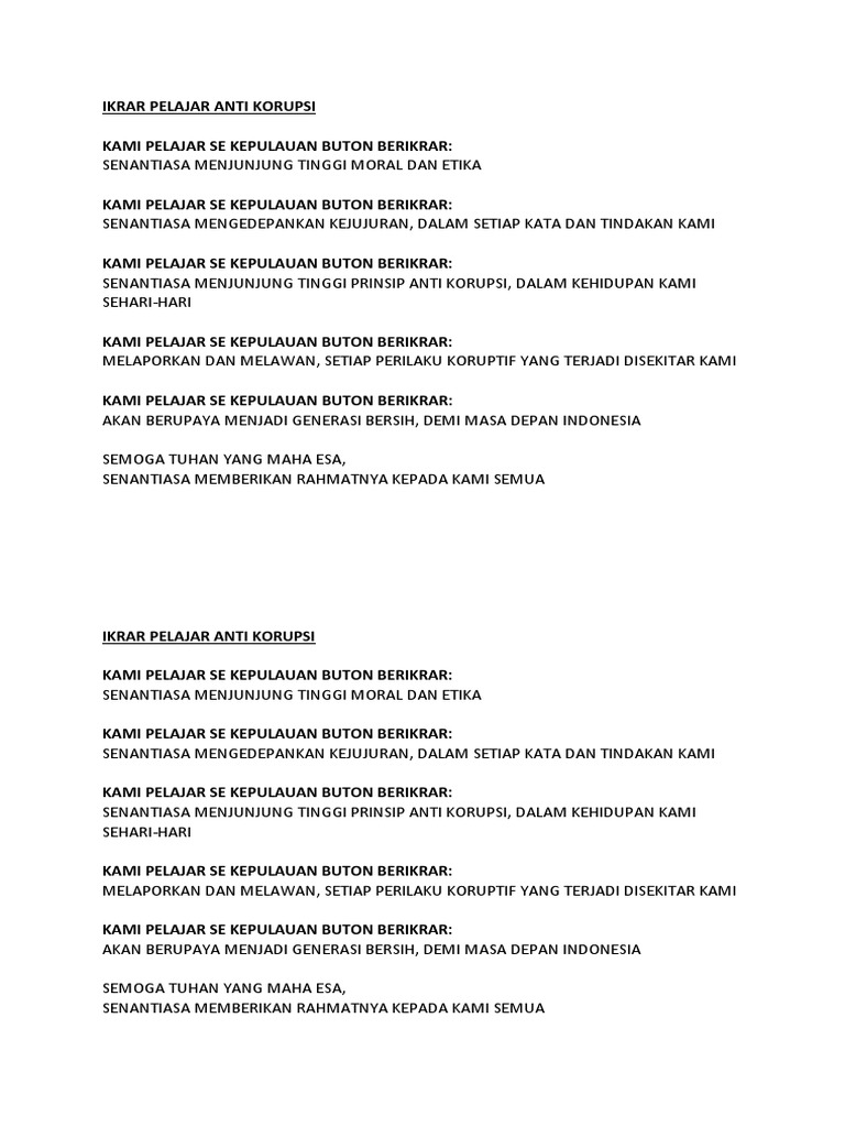 Ikrar Siswa Anti Korupsi | PDF