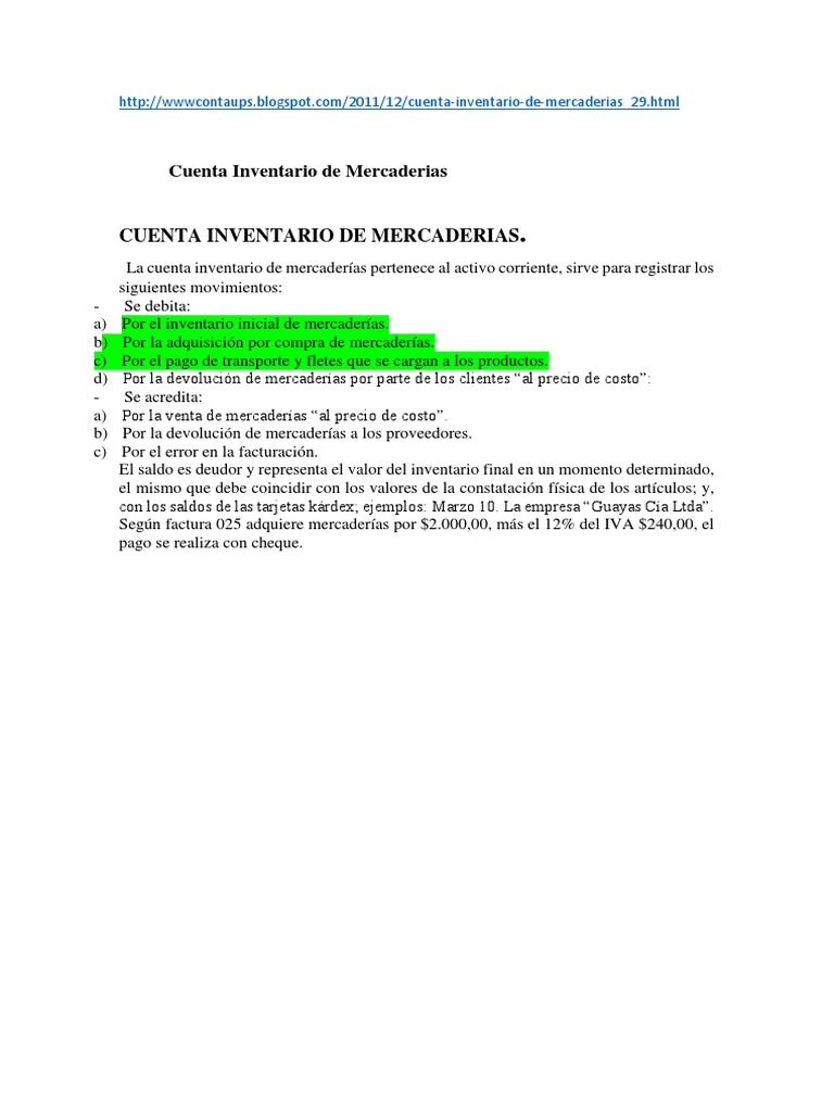 3 - Cuenta Inventario de Mercaderias | PDF | Finanzas y dinero
