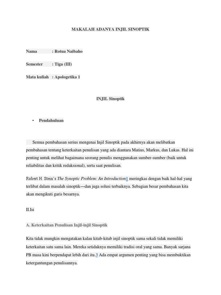 INJIL Sinoptik | PDF