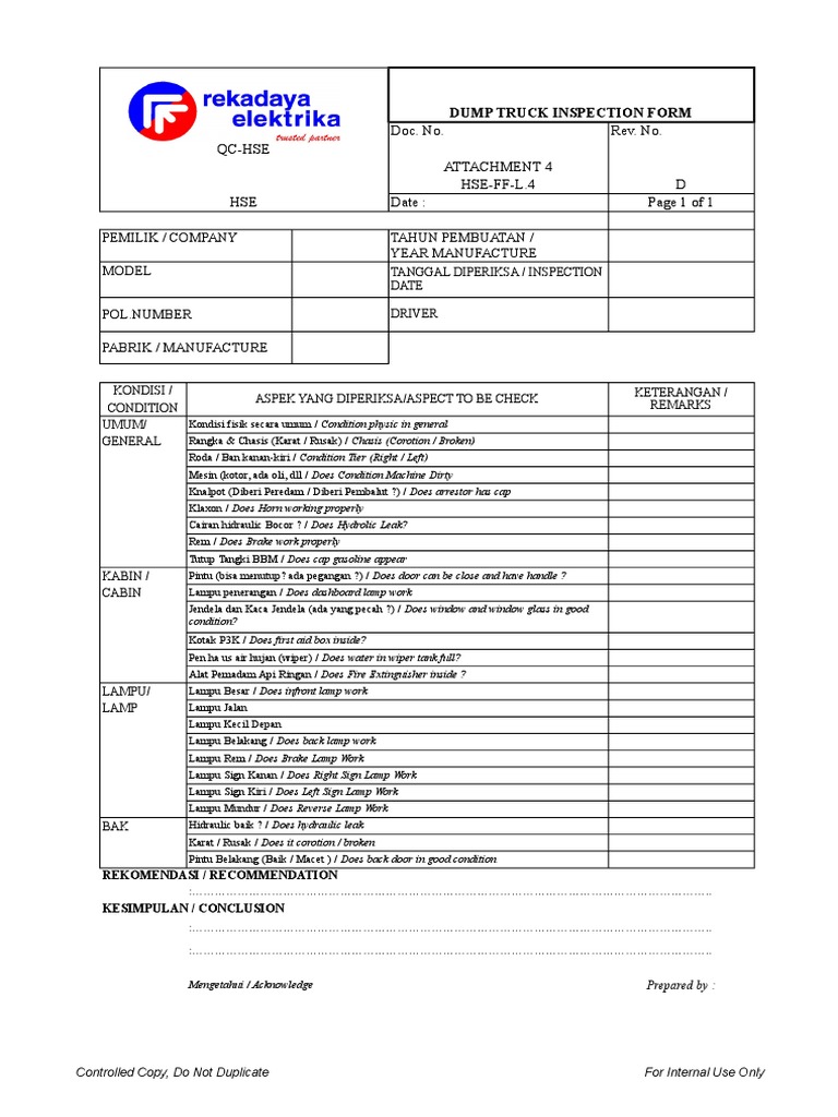 3 DUMP Truck Inspection Form | PDF | Wheeled Vehicles | Vehicle Parts