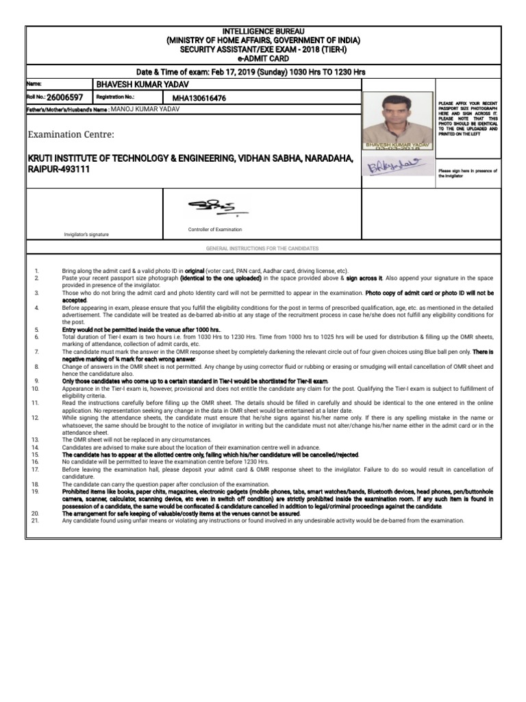 Ib Admit Card PDF | PDF | Identity Document | Government And Personhood