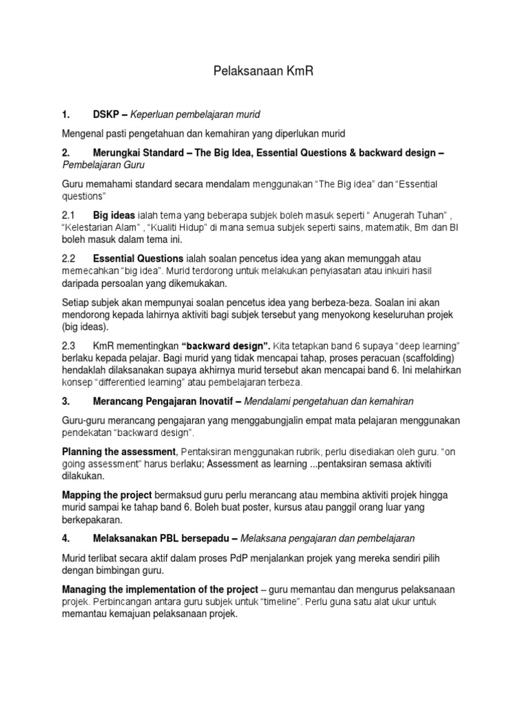 Nota Kefahaman Melalui Rekabentuk (KMR) | PDF