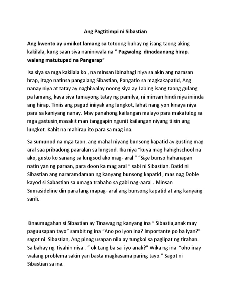 Ang Pagtitimpi Ni Sibastian | PDF