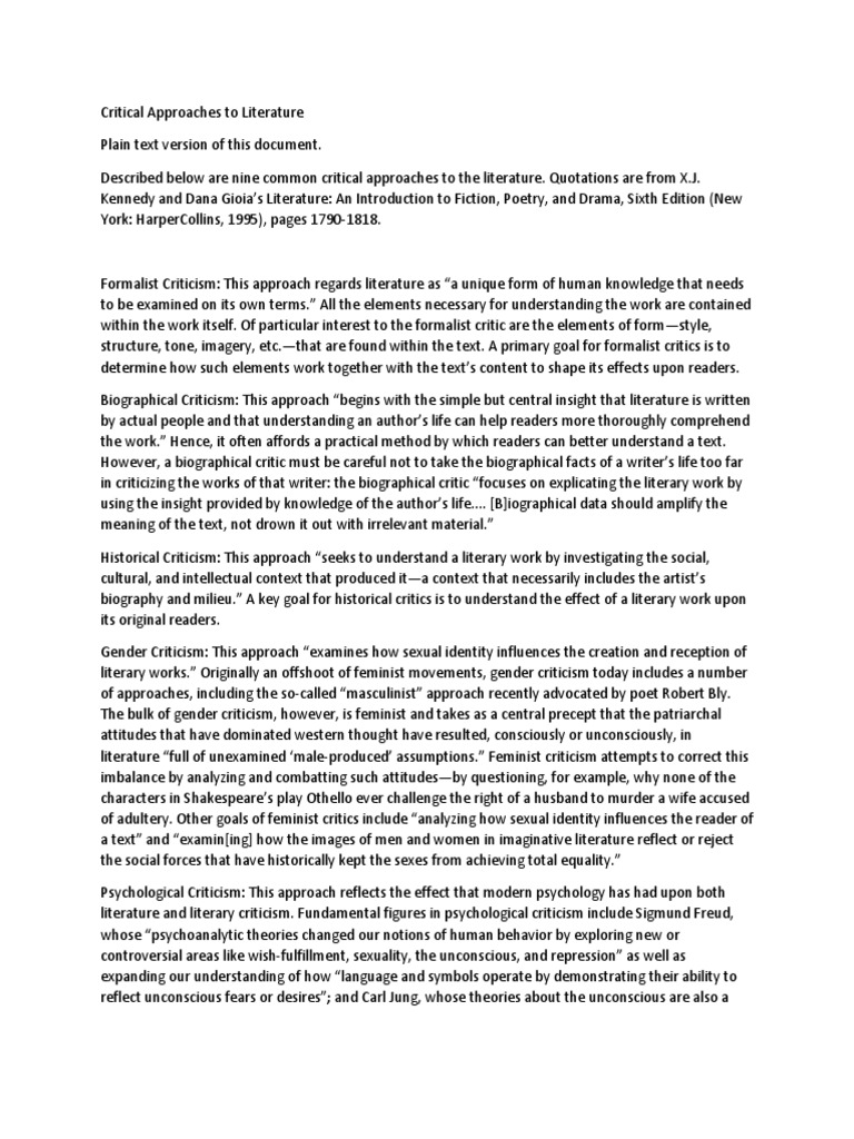 Critical Approaches To Literature | PDF | Deconstruction | Archetype