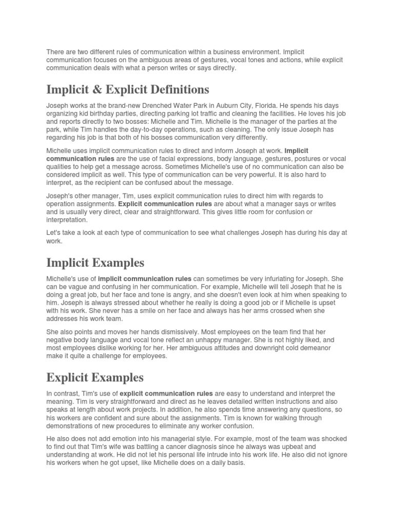 Explicit Vs Implicit | PDF | Body Language | Communication