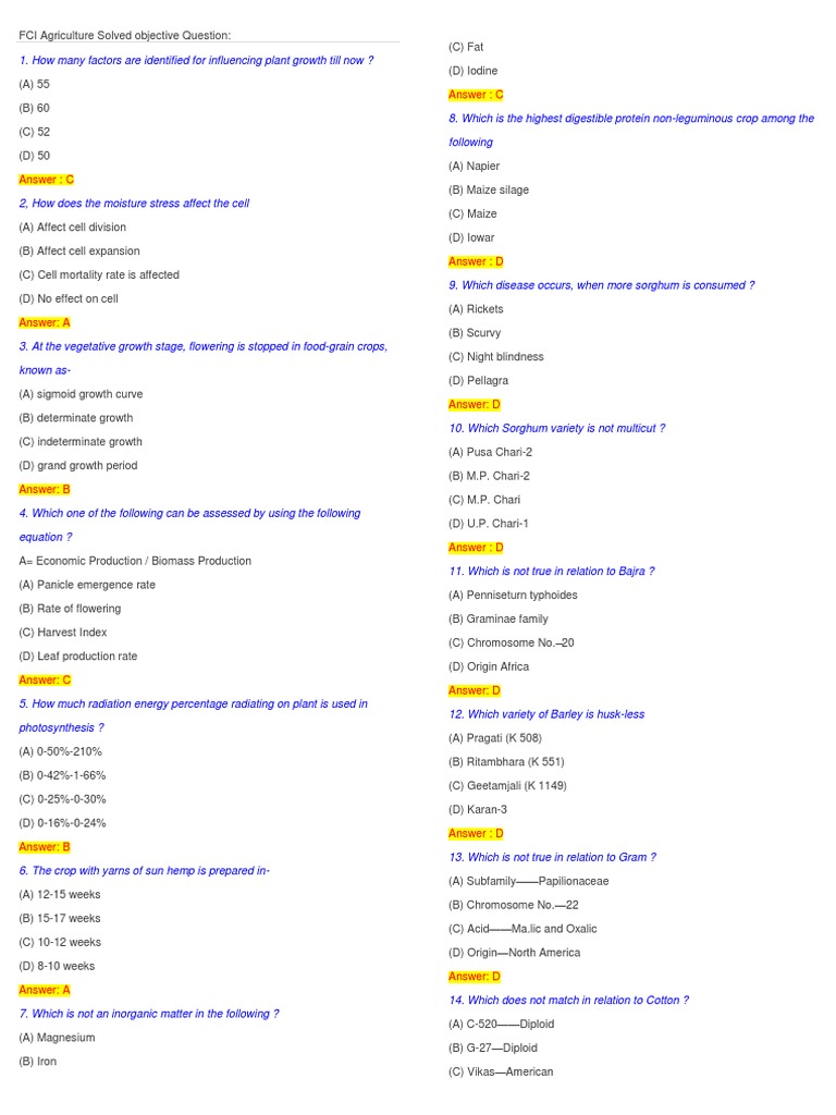 FCI Agriculture Solved Objective Question | PDF | Soil | Celsius