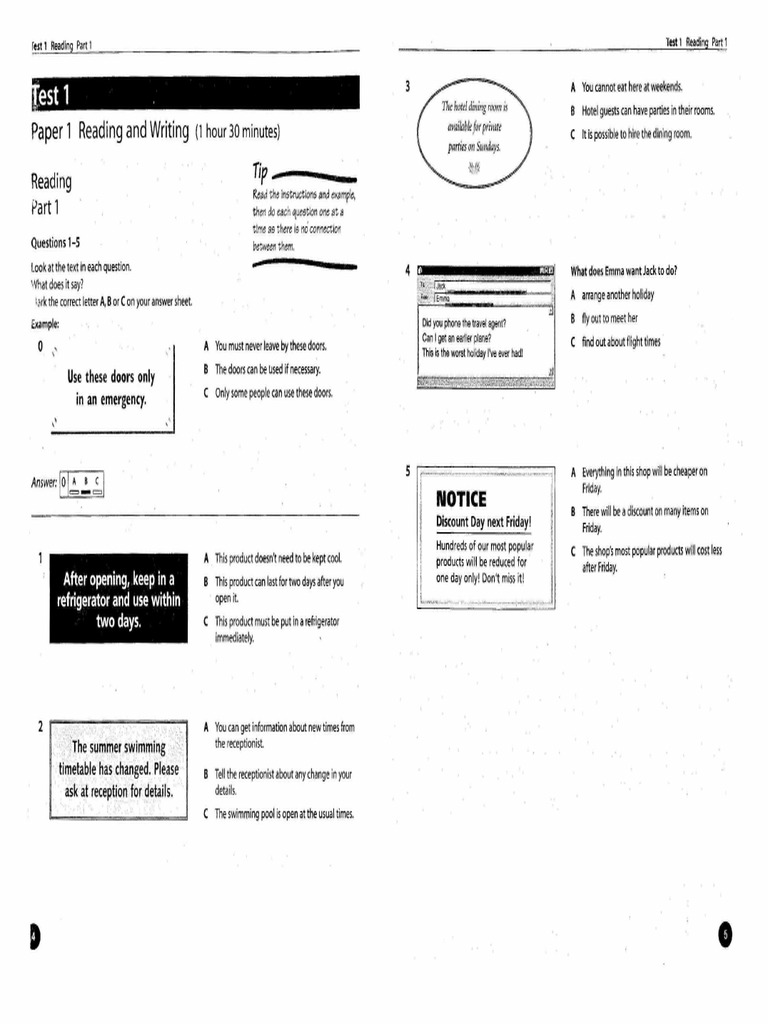 PET Reading Writing and Listening Exam | PDF