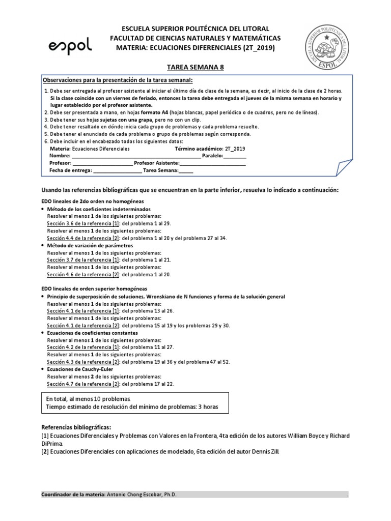 Deber 8 Ejercicios Anexados PDF | Descargar gratis PDF | Ecuaciones | Ecuaciones diferenciales
