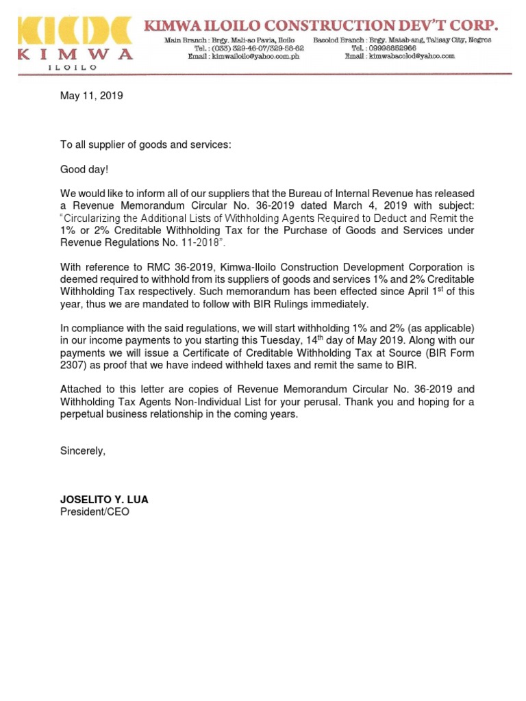 Letter To Suppliers | PDF