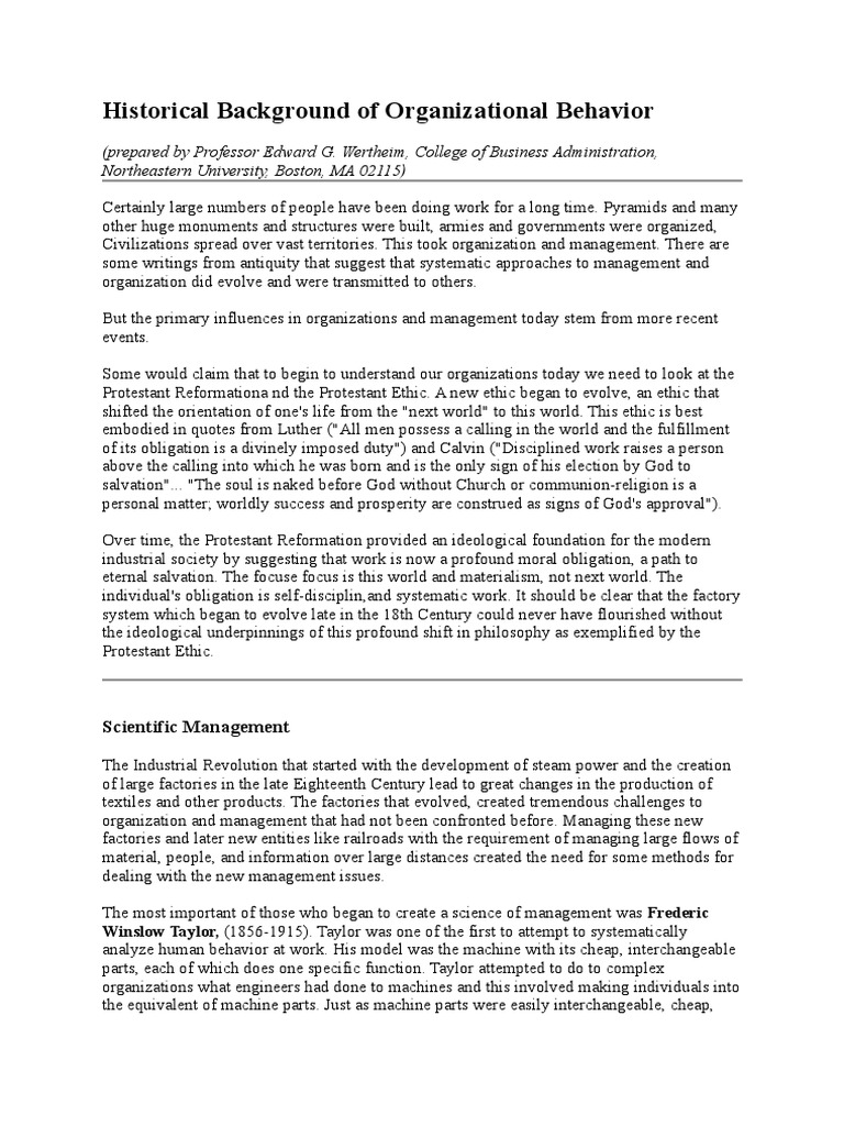 Historical Background of Organizational Behavior | PDF | Organization ...