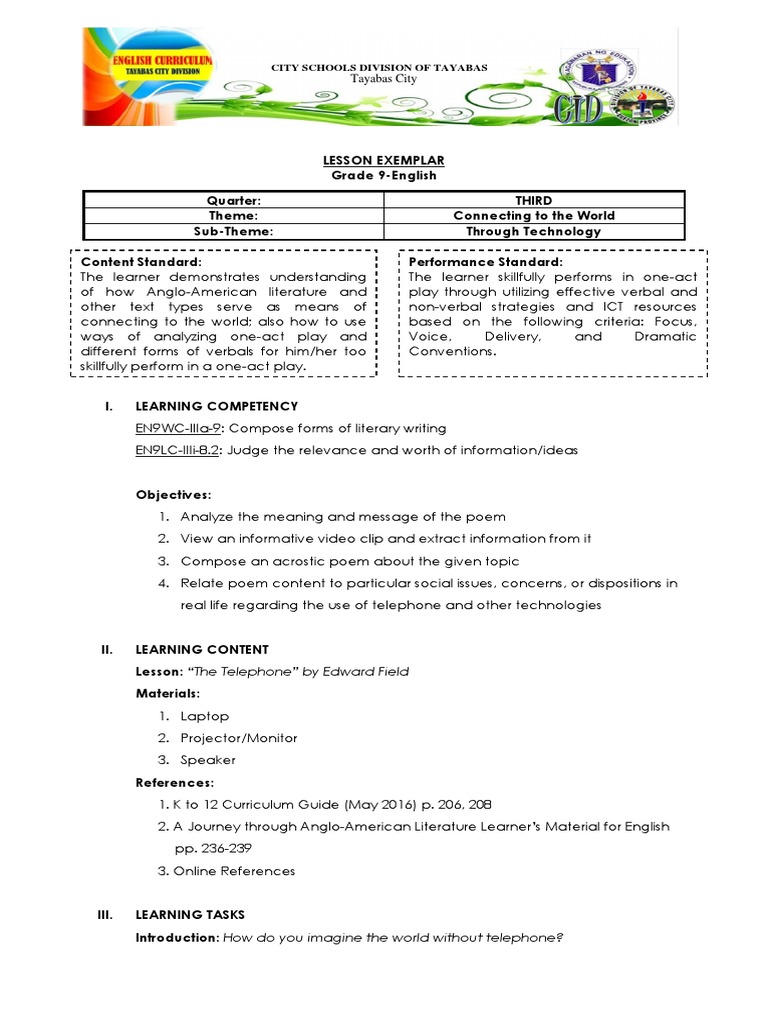 G9 English Lesson Exemplar 3rd Quarter | PDF | Infographics | Educational Technology