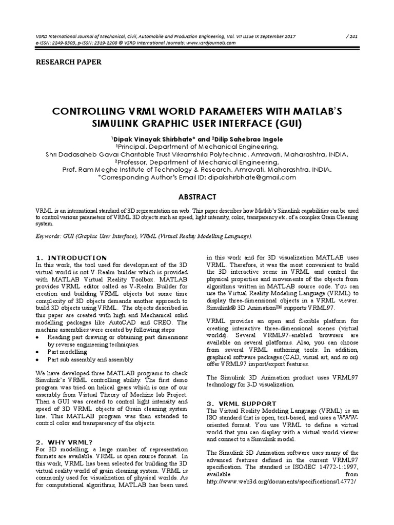 Controlling VRML World Parameters With Matlab's Simulink Graphic User Interface (Gui) | PDF | 3 ...