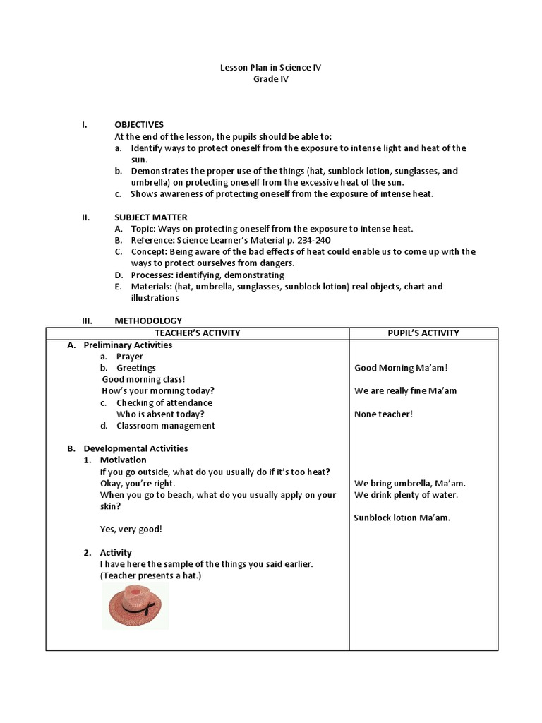 Lesson Plan Science IV | PDF | Sunscreen | Lesson Plan