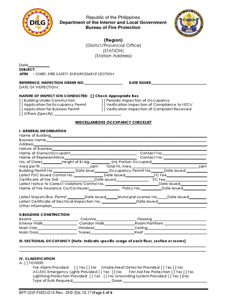 14 Miscellaneous Occupancy Checklist | PDF | Fire Safety | Fire ...