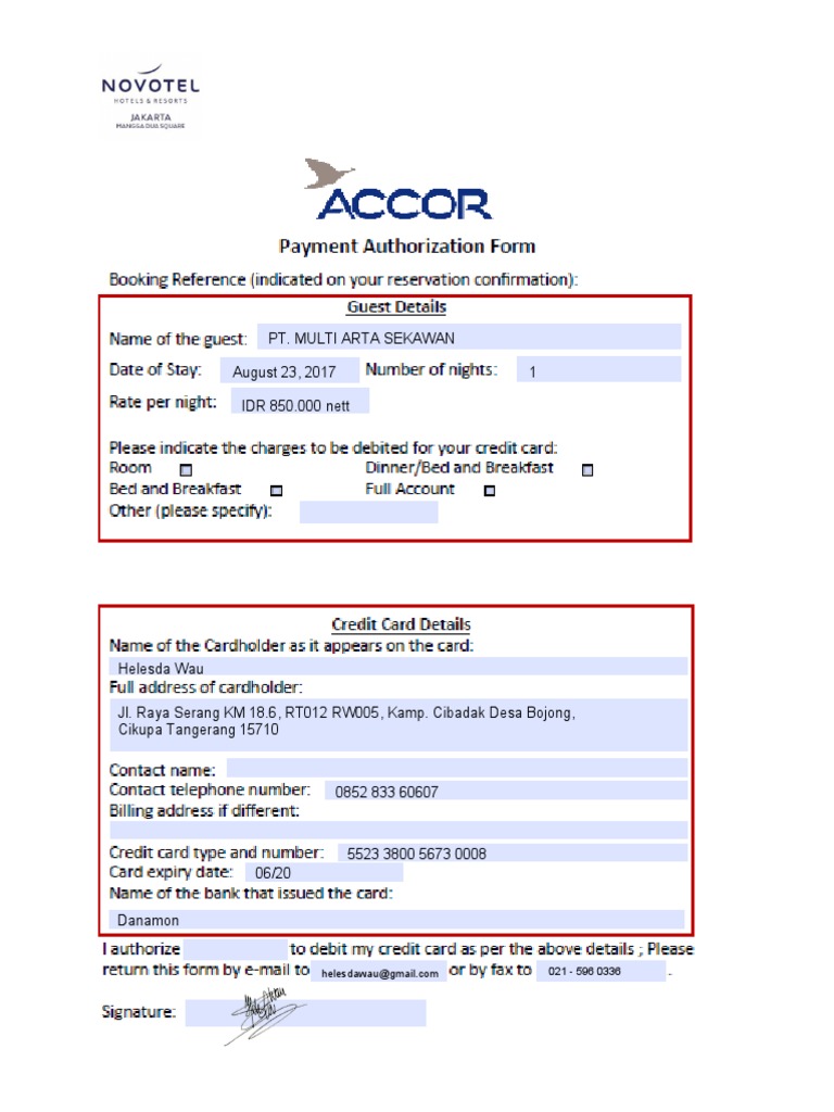 Novotel New Credit Card Authorization | PDF
