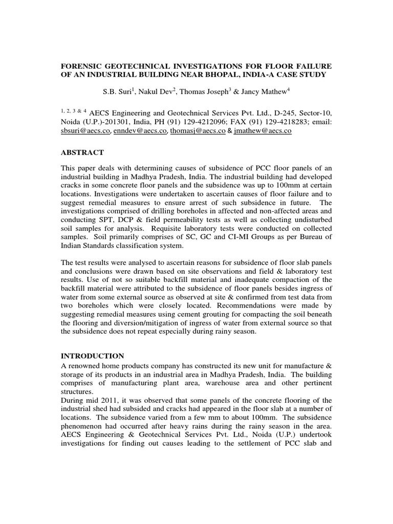 Forensic Geotechnical Investigations For Floor Failure of An Industrial ...