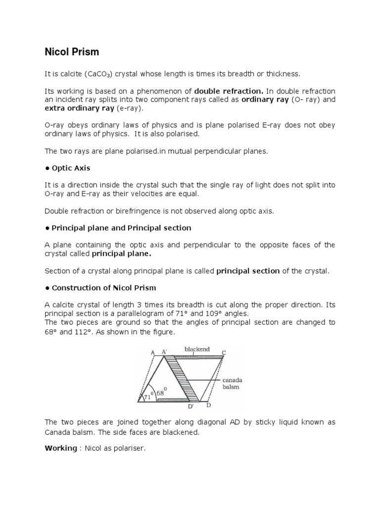 Nicol Prism-Explained | PDF | Polarization (Waves) | Electromagnetic ...