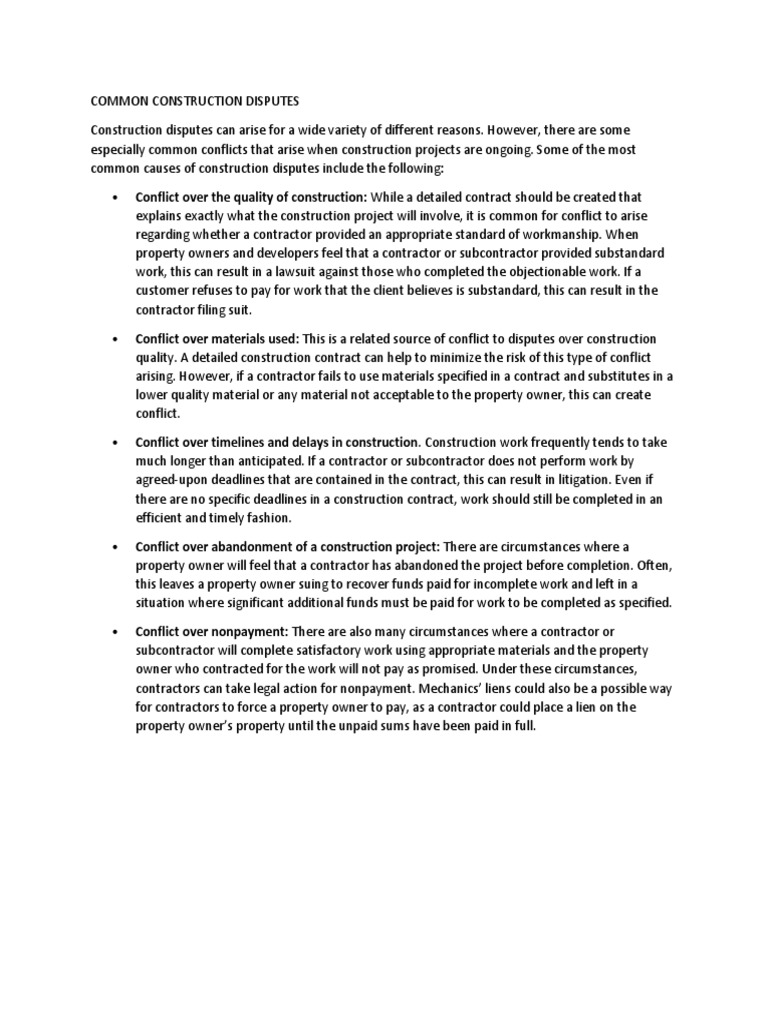 Common Construction Disputes | PDF | Lawsuit | Property