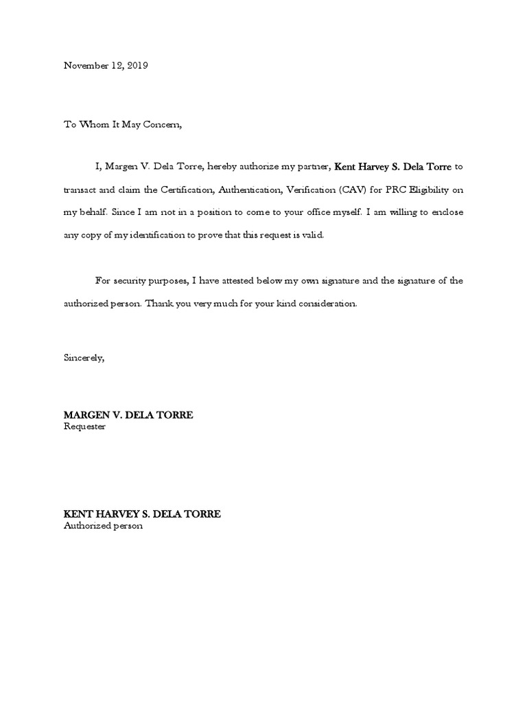 Authorization Letter For Documents | PDF