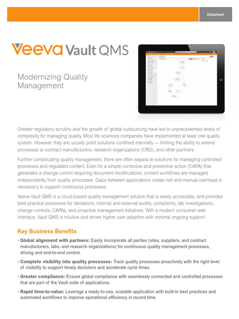 Veeva Vault QMS Datasheet | PDF | Software As A Service | Cloud Computing