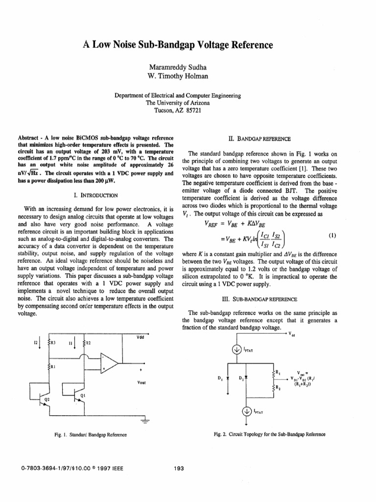 A Low Noise Sub-Bandgap Voltage Reference | PDF