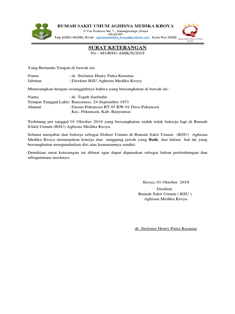 Surat Keterangan Dr. Arif SPB | PDF
