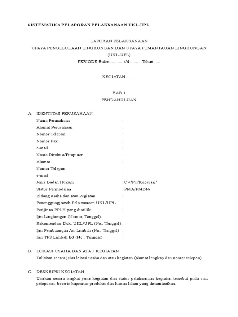 Sistematika Pelaporan Pelaksanaan Ukl | PDF