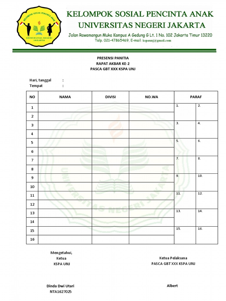 Absensi Panitia Pasca GBT | PDF