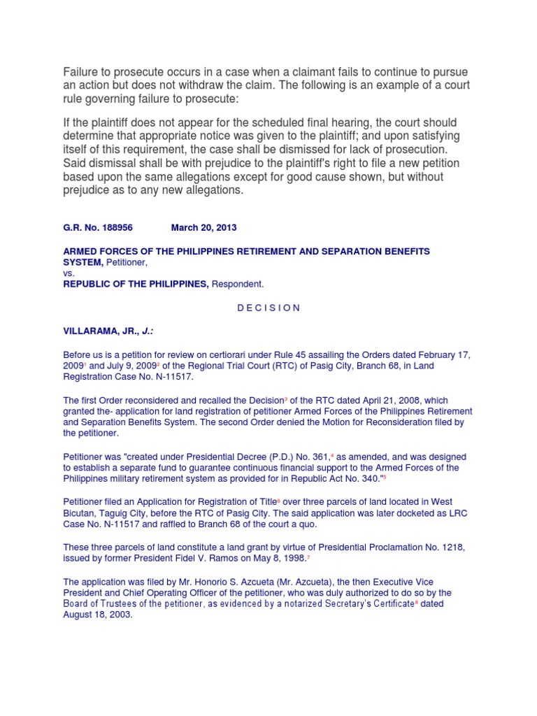 Failure To Prosecute | PDF | Prejudice (Legal Term) | Complaint