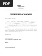 Certificate of Oneness Format | PDF