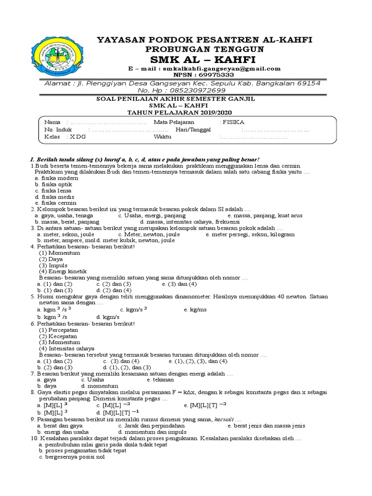 Soal Pas Fisika X Ganjil | PDF | Metode & Bahan Ajar | Sains & Matematika