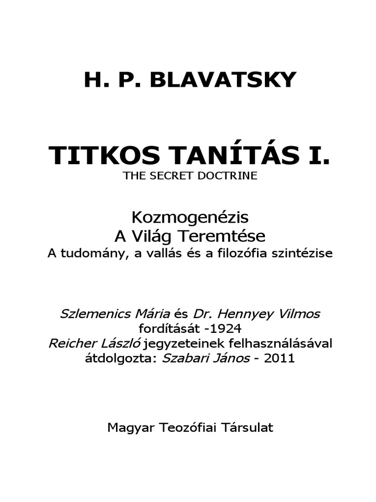 +blavatsky - Titkos Tanitas I. | PDF