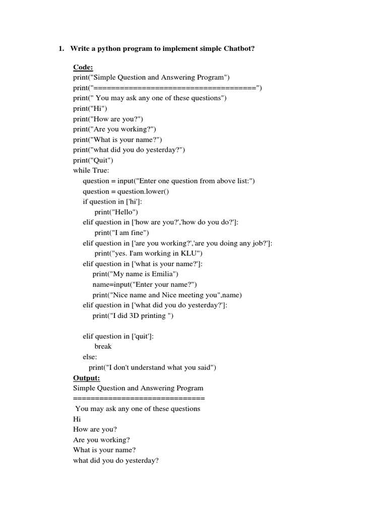 Simple Python Chatbot Implementation | PDF
