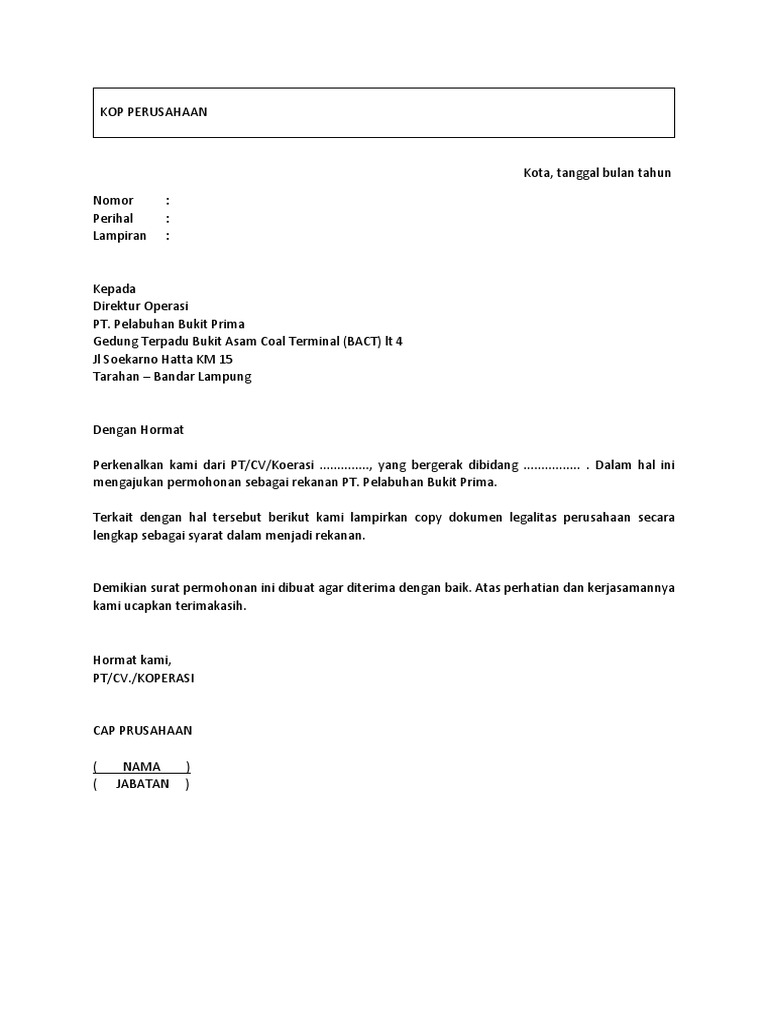 Surat Permohonan Rekanan | PDF