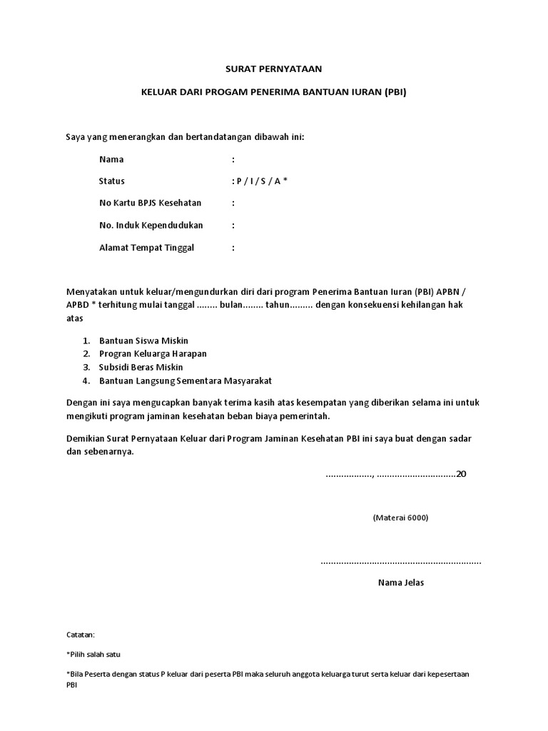 Surat Pernyataan Keluar Pbi | PDF