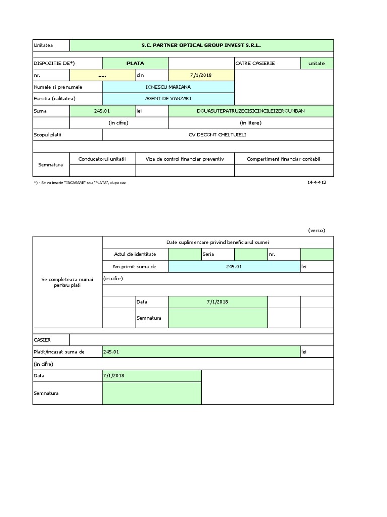 Model Dispozitie de Plata | PDF
