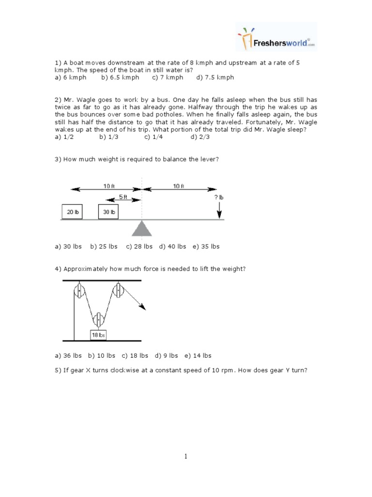 Mechanical Aptitude Questions | PDF | Speed | Motion (Physics)