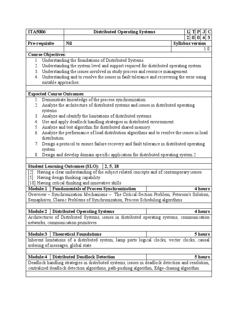 Distributed Operating Systems Syllabus | PDF | Distributed Computing ... Distributed Operating Systems Syllabus | PDF | Distributed Computing ...