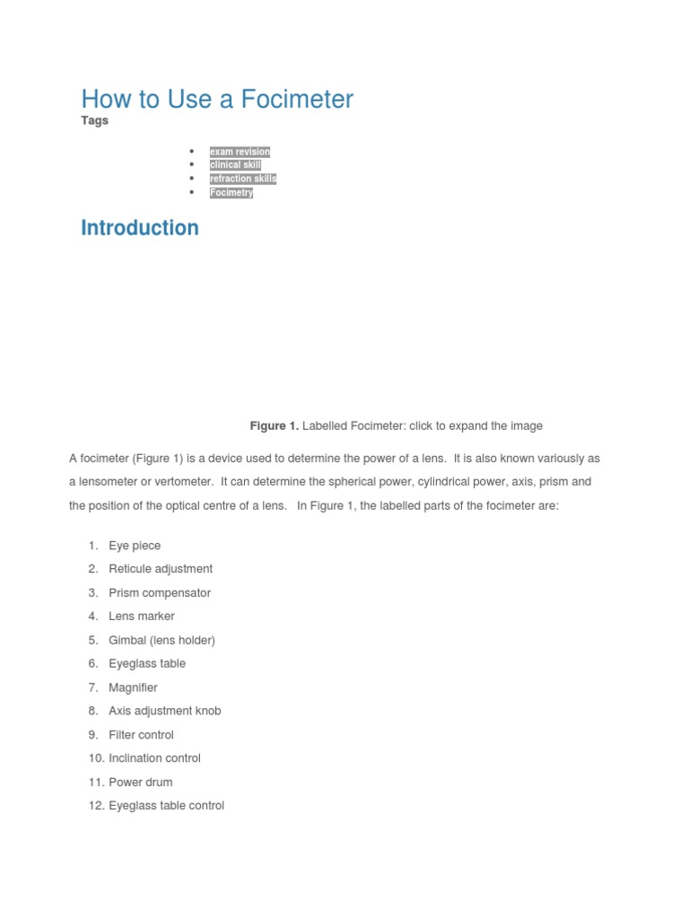 How To Use A Focimeter | PDF | Vision | Ophthalmology