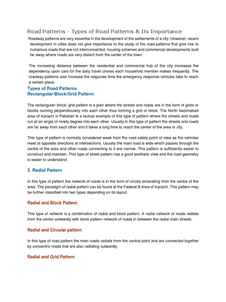 Road Patterns | PDF | Road | Land Transport