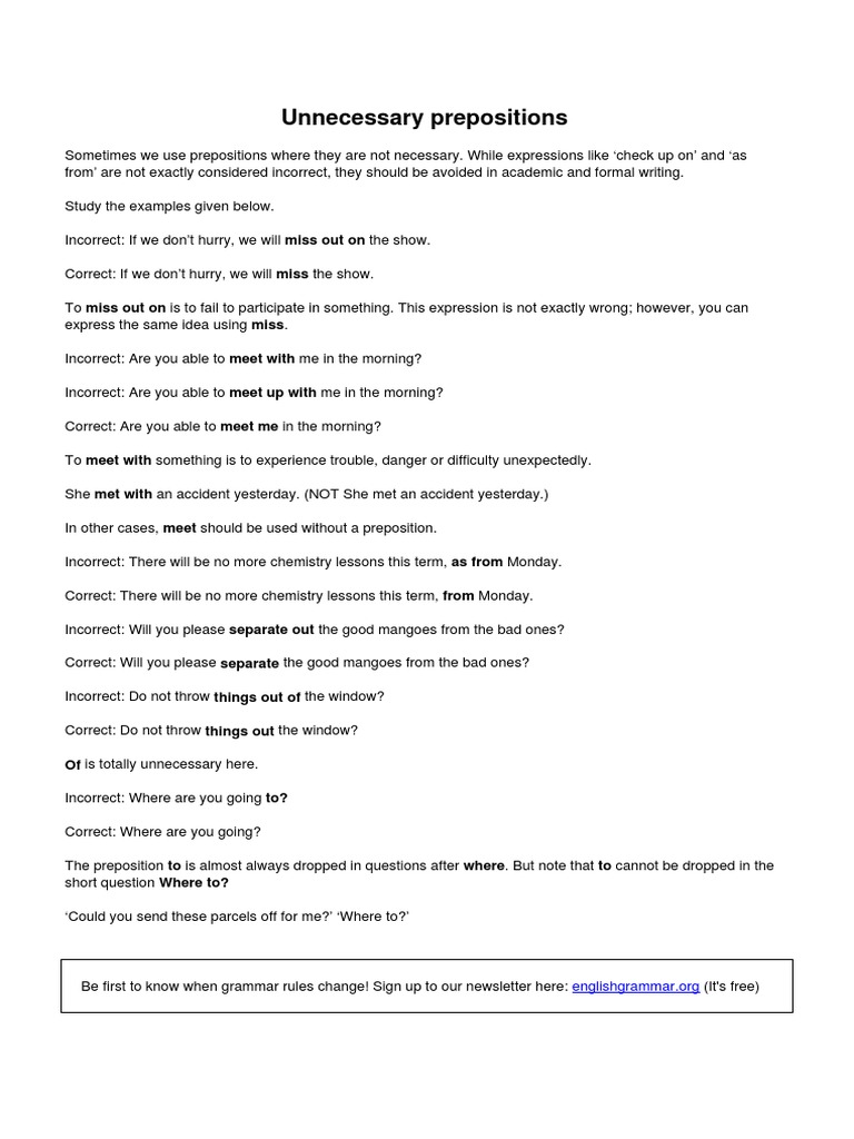 Avoiding Unnecessary Prepositions | PDF | Cognitive Science | Linguistics